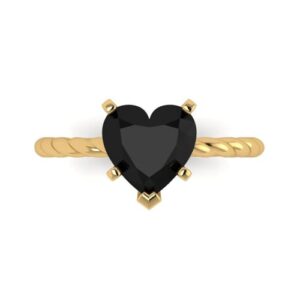 2ct heart cut solitaire rope twisted knot natural black onyx engagement bridal promise anniversary ring 18k yellow gold 7.5