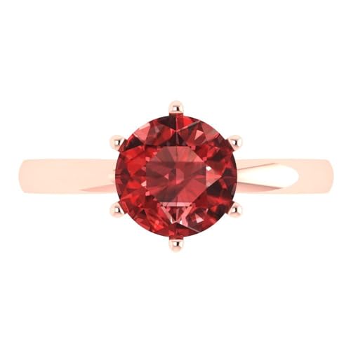 Clara Pucci 2.0 ct Round Cut Solitaire Natural VVS1 Red Garnet Engagement Wedding Bridal Promise Anniversary Ring 18K rose Gold Size 7.75