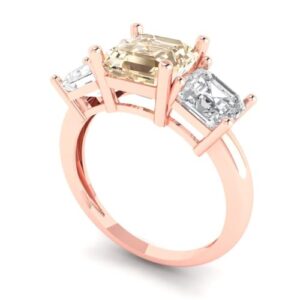 3.25ct Sq Emerald cut 3 stone Solitaire Natural Brown Morganite Engagement Promise Anniversary Bridal Ring 18K Rose Gold 4