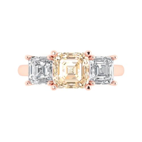 3.25ct Sq Emerald cut 3 stone Solitaire Natural Brown Morganite Engagement Promise Anniversary Bridal Ring 18K Rose Gold 4