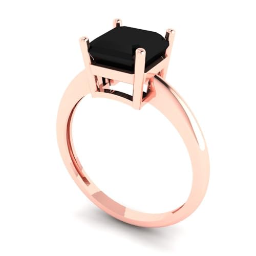 2.0 ct Asscher Cut Solitaire Natural Black Onyx Engagement Wedding Bridal Promise Anniversary Ring 18K Rose Gold Size 6.75