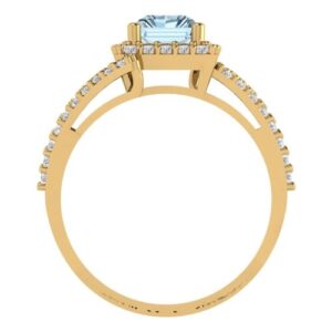 Clara Pucci 2.10ct Emerald Cut Solitaire Halo Blue Simulated Diamond Engagement Promise Anniversary Bridal Ring 18K Yellow Gold 9.75