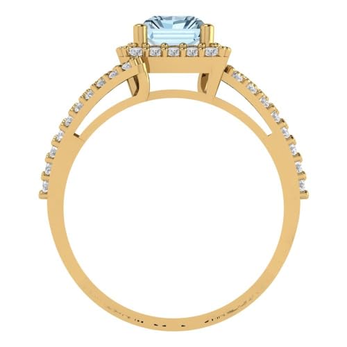 Clara Pucci 2.10ct Emerald Cut Solitaire Halo Blue Simulated Diamond Engagement Promise Anniversary Bridal Ring 18K Yellow Gold 9.75