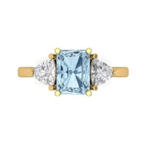 3.0 ct emerald cut 3 stone solitaire blue simulated diamond engagement promise anniversary bridal ring 18k yellow gold 4