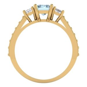 Clara Pucci 1.82 ct Emerald Cut Solitaire 3 stone Blue Simulated Diamond Engagement Promise Anniversary Bridal Ring 18K Yellow Gold 6.5