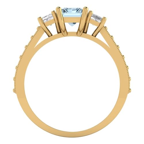 Clara Pucci 1.82 ct Emerald Cut Solitaire 3 stone Blue Simulated Diamond Engagement Promise Anniversary Bridal Ring 18K Yellow Gold 6.5