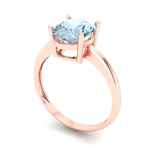 Clara Pucci 2.0 ct Oval Cut Solitaire Blue Simulated Diamond Engagement Wedding Bridal Promise Anniversary Ring 18K Rose Gold Size 4.25