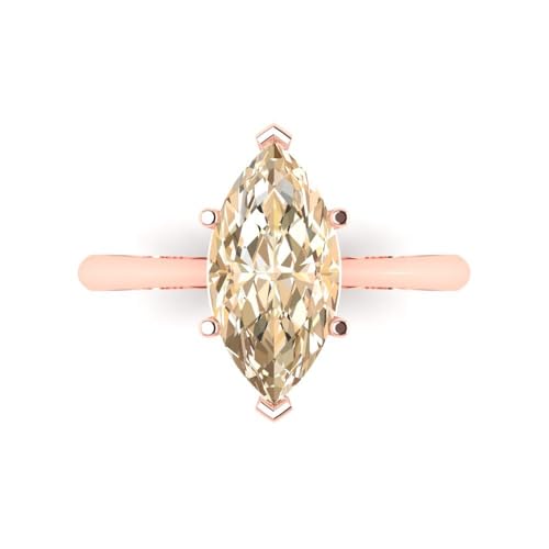 Clara Pucci 2.50 ct Marquise Cut Solitaire Natural Brown Morganite Engagement Bridal Promise Anniversary Ring 18K Rose Gold Size 10.5