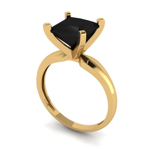 2.50ct Princess Cut Solitaire Natural Black Onyx Excellent Engagement Bridal Promise Anniversary Ring 18K Yellow Gold 5.5