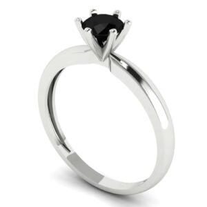 0.50ct Round Cut Solitaire Natural Black Onyx Engagement Wedding Bridal Promise Anniversary Ring in 18K White Gold Size 10.5