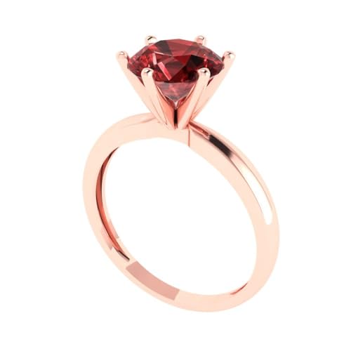 Clara Pucci 2.0 ct Round Cut Solitaire Natural VVS1 Red Garnet Engagement Wedding Bridal Promise Anniversary Ring 18K rose Gold Size 7.75