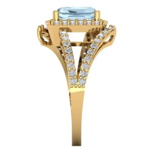 Clara Pucci 2.10ct Emerald Cut Solitaire Halo Blue Simulated Diamond Engagement Promise Anniversary Bridal Ring 18K Yellow Gold 9.75