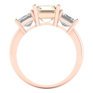 3.25ct Sq Emerald cut 3 stone Solitaire Natural Brown Morganite Engagement Promise Anniversary Bridal Ring 18K Rose Gold 4