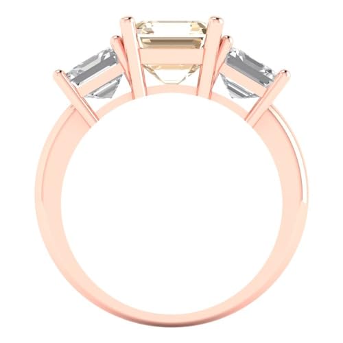 3.25ct Sq Emerald cut 3 stone Solitaire Natural Brown Morganite Engagement Promise Anniversary Bridal Ring 18K Rose Gold 4