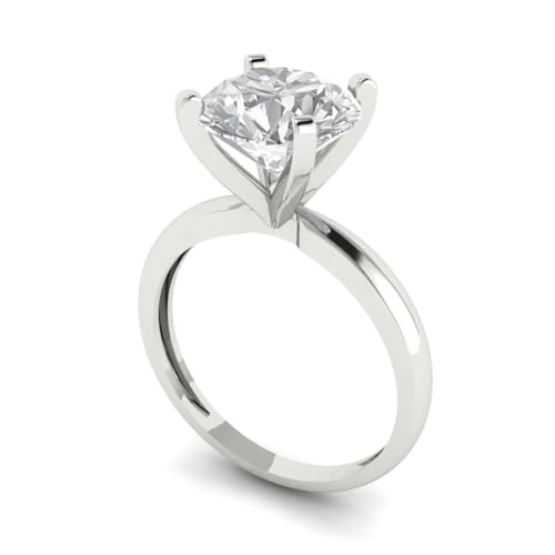 Clara Pucci 3.0 ct Round Cut Solitaire White Lab Created Sapphire Engagement Bridal Promise Anniversary Ring in 18K White Gold Size 6.5