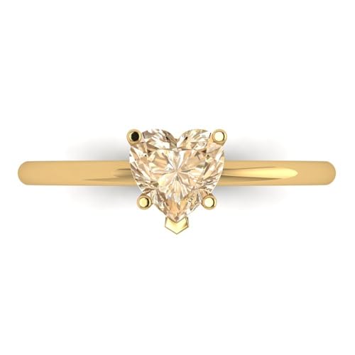 Clara Pucci 1.0 ct Heart Cut Solitaire Natural Brown Morganite 5-Prong Engagement Bridal Promise Anniversary Ring 18K Yellow Gold 10.25