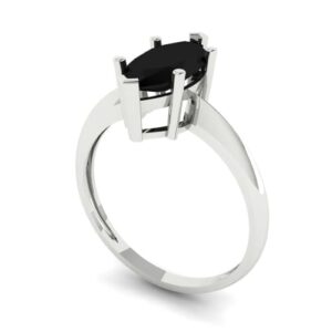 1.50 ct Marquise Cut Solitaire Natural Black Onyx Engagement Bridal Promise Anniversary Ring 18K White Gold Size 3.75