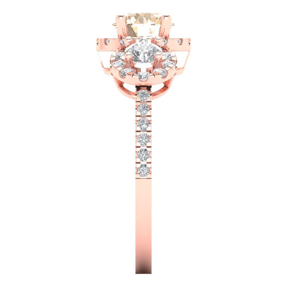 Clara Pucci 1.75ct Round Cut Halo Solitaire 3 stone Natural Brown Morganite Engagement Promise Anniversary Bridal Ring 18K Rose Gold 6.75