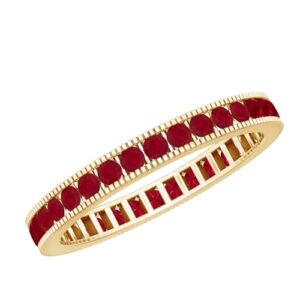 rosec jewels natural ruby wedding eternity band ring for women, aaa quality, july birthstone full eternity band with certificate, 14k yellow gold, size:us 5.00