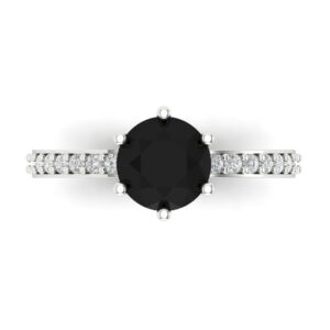 2.06 brilliant round cut solitaire natural black onyx accent bridal wedding statement ring solid 18k white gold size 7