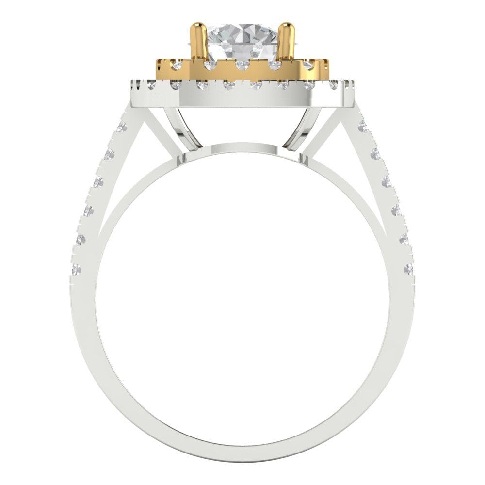 Clara Pucci 1.75ct Round Cut Solitaire Halo White Lab Created Sapphire Engagement Anniversary Bridal Ring 18K White & Yellow Gold 5.5