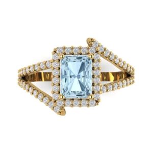 clara pucci 2.10ct emerald cut solitaire halo blue simulated diamond engagement promise anniversary bridal ring 18k yellow gold 9.75