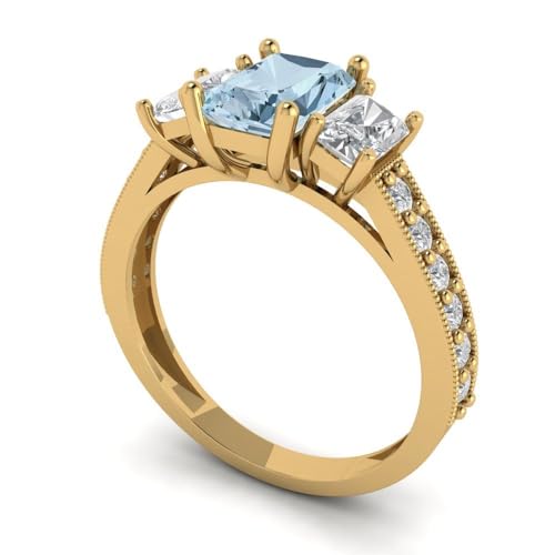 Clara Pucci 1.82 ct Emerald Cut Solitaire 3 stone Blue Simulated Diamond Engagement Promise Anniversary Bridal Ring 18K Yellow Gold 6.5