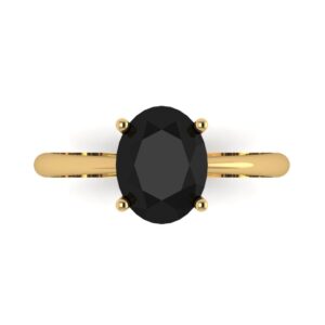 2.0 ct oval cut solitaire natural black onyx engagement wedding bridal promise anniversary ring 18k yellow gold size 3.5