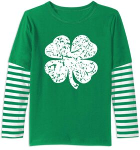 besserbay boy's sanit patricks day clover shirt irish long sleeve green top for girls 9-10 years