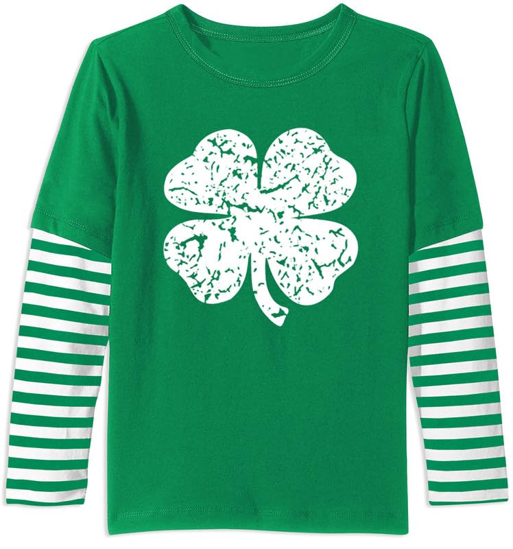 BesserBay Boy's Sanit Patricks Day Clover Shirt Irish Long Sleeve Green Top for Girls 9-10 Years