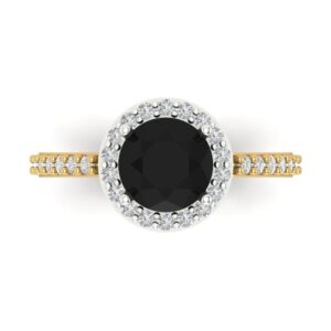 2.5 ct round cut solitaire w/accent halo natural black onyx art deco wedding statement bridal ring 18k 2 tone gold size 9.5