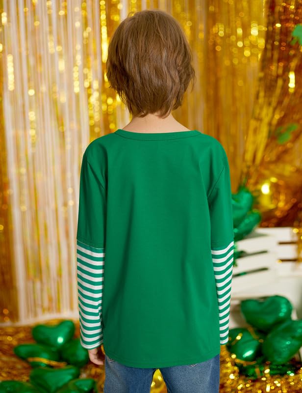 BesserBay Boy's Sanit Patricks Day Clover Shirt Irish Long Sleeve Green Top for Girls 9-10 Years