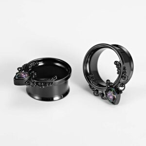 TBOSEN 1Pairs Zircon Ear Plugs Tunnels Expander Stainless Steel Ear Gauges Expander Stretcher Piercing Ear Gauges 0g-1" in 8mm-25mm