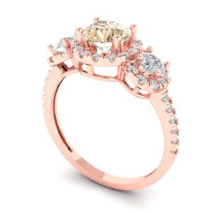 Clara Pucci 1.75ct Round Cut Halo Solitaire 3 stone Natural Brown Morganite Engagement Promise Anniversary Bridal Ring 18K Rose Gold 6.75