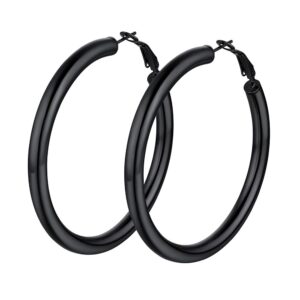 hoops earrings for women fashion ladies earing statement jewelry black stainless steel black hoop earrings woman