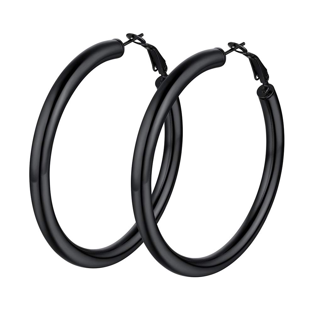 Hoops Earrings For Women Fashion Ladies Earing Statement Jewelry Black Stainless Steel Black Hoop Earrings Woman