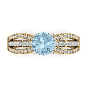 clara pucci 1.35 ct round cut solitaire w/accent blue simulated diamond bridal wedding statement ring 18k yellow & white gold size 5