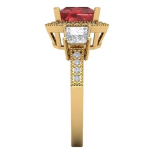 Clara Pucci 2.93ct Cushion Cut Halo Solitaire 3 stone Natural Red Garnet Engagement Promise Anniversary Bridal Ring 18K Yellow Gold 11