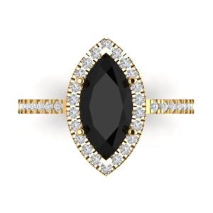 2.38 ct marquise cut solitaire halo natural black onyx engagement promise anniversary bridal ring 18k yellow gold 5.25