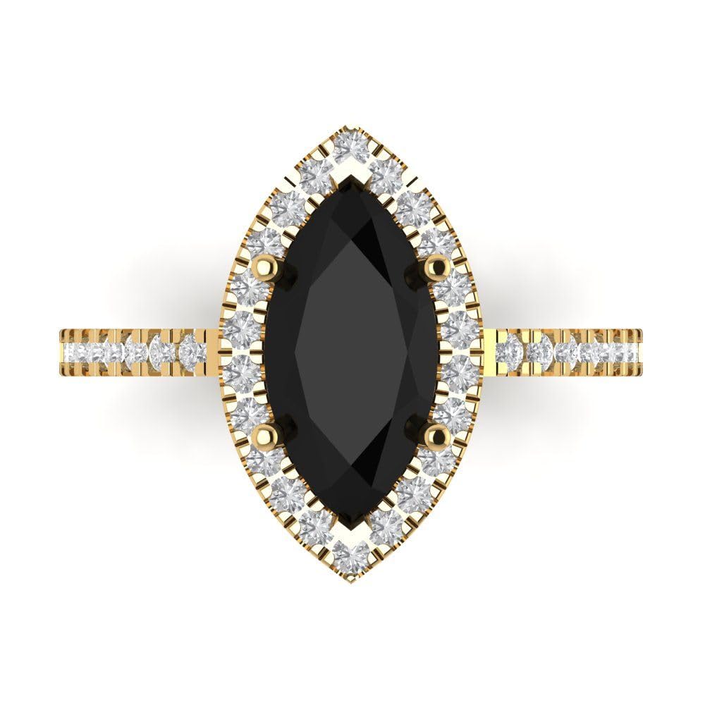 2.38 ct Marquise Cut Solitaire Halo Natural Black Onyx Engagement Promise Anniversary Bridal Ring 18K Yellow Gold 5.25