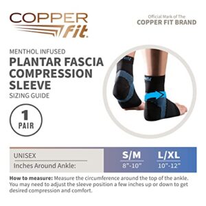 Copper Fit ICE Plantar Fascia Compression Foot and Ankle Sleeve Infused with Menthol, Large/X-Large, 1 Pair