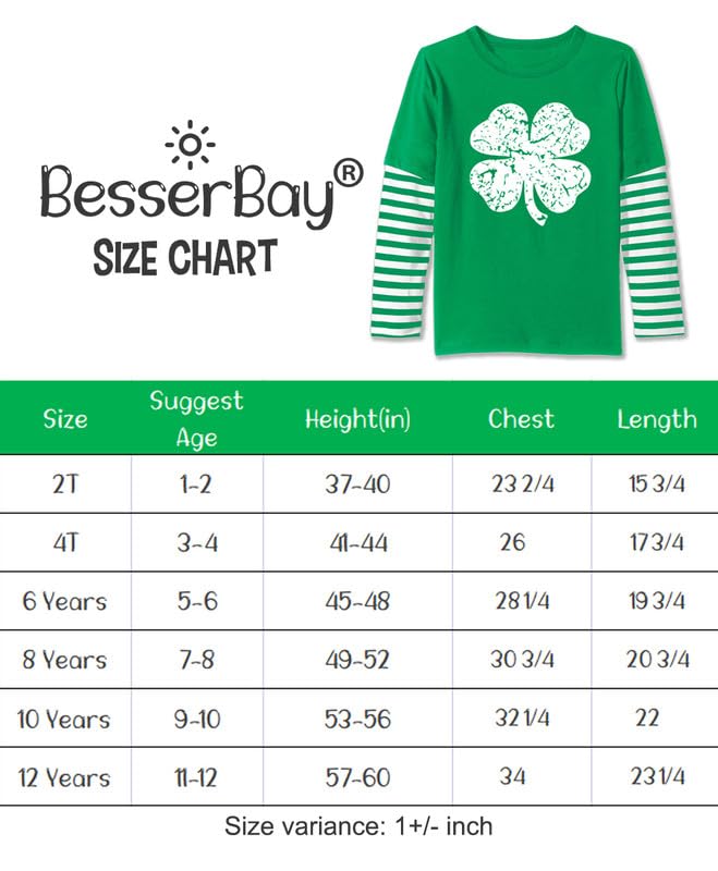 BesserBay Boy's Sanit Patricks Day Clover Shirt Irish Long Sleeve Green Top for Girls 9-10 Years