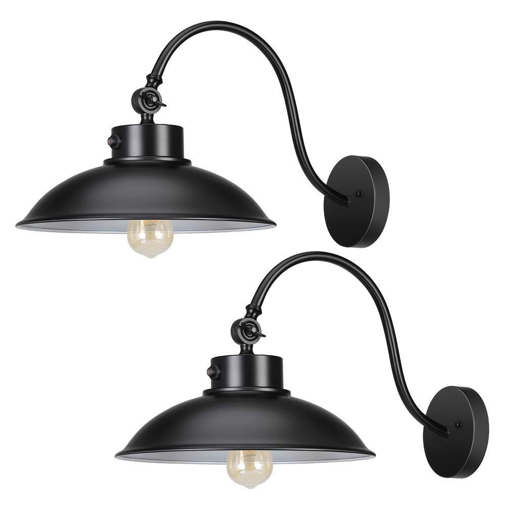 DEWENWILS Dusk to Dawn Outdoor Wall Lights, 2 Pack Farmhouse Gooseneck Barn Light Fixtures, Matte Black Exterior Wall Mount Sconces Waterproof Outside Porch Lights Lamp for Garage, Patio, Entryway