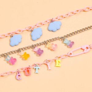 Multilayer Resin Gummy Cartoon Bear Link Chain Pendant Necklace Punk Colorful Transparent Acrylic Animal Butterfly Cloud Choker Necklace for Women Party Hip Hop Jewelry-A cutie