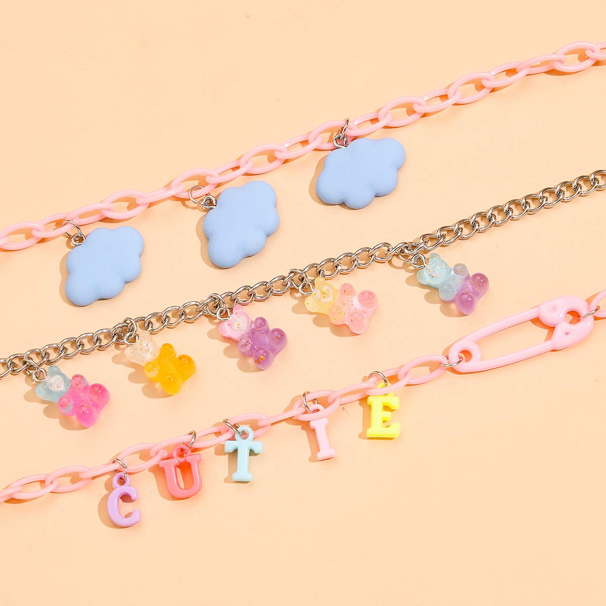 Multilayer Resin Gummy Cartoon Bear Link Chain Pendant Necklace Punk Colorful Transparent Acrylic Animal Butterfly Cloud Choker Necklace for Women Party Hip Hop Jewelry-A cutie