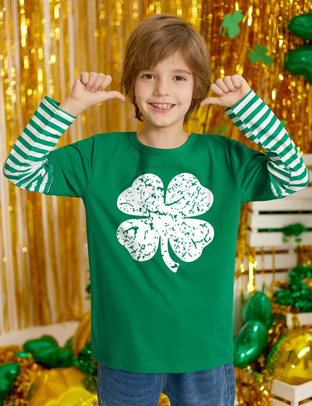 BesserBay Boy's Sanit Patricks Day Clover Shirt Irish Long Sleeve Green Top for Girls 9-10 Years