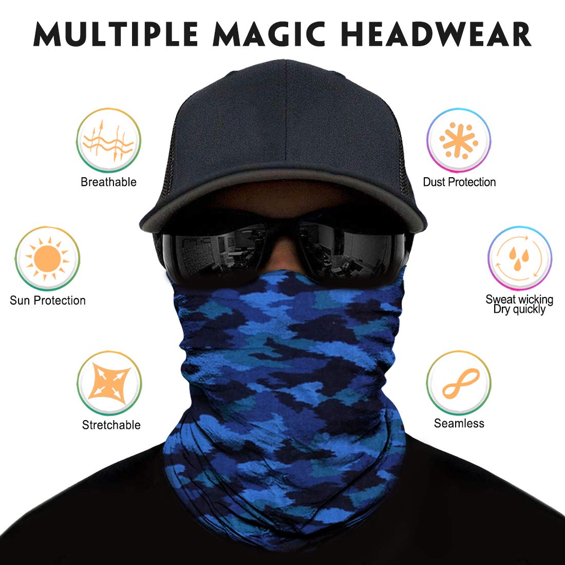 Venswell Neck Gaiter Face Mask Men Women,Seamless Bandana Rave Face Cover Scarf Mask,Balaclava,Headband, Head Wrap,Headwear