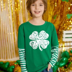 BesserBay Boy's Sanit Patricks Day Clover Shirt Irish Long Sleeve Green Top for Girls 9-10 Years