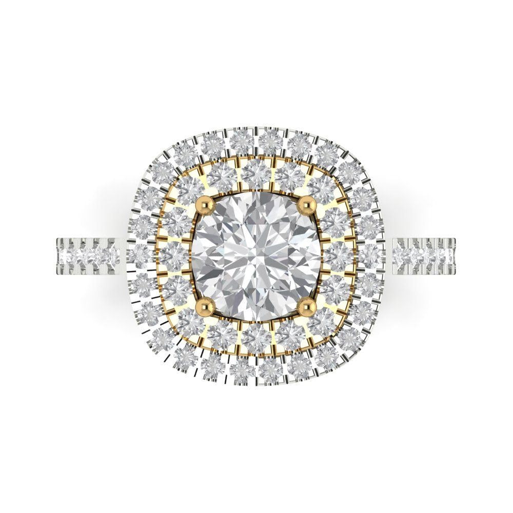 Clara Pucci 1.75ct Round Cut Solitaire Halo White Lab Created Sapphire Engagement Anniversary Bridal Ring 18K White & Yellow Gold 5.5