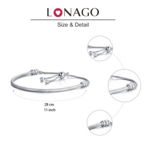 LONAGO Jewelry Moments Slider Snake Chain Charm Bracelet 925 Sterling Silver Sliding Clasp Adjustable Link Fit Snake Charm Bead Birthday Gift for Women Mom